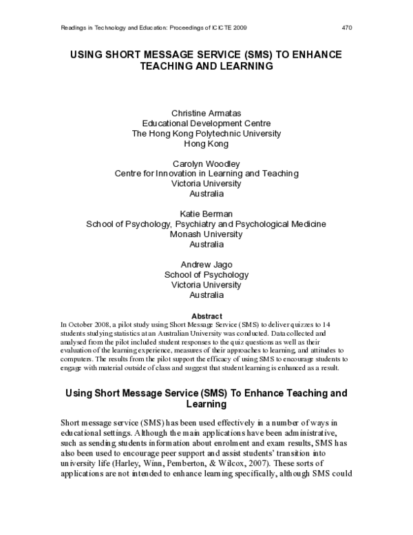 (PDF) Using Short Message Service (SMS) to Enhance Teaching and Learning