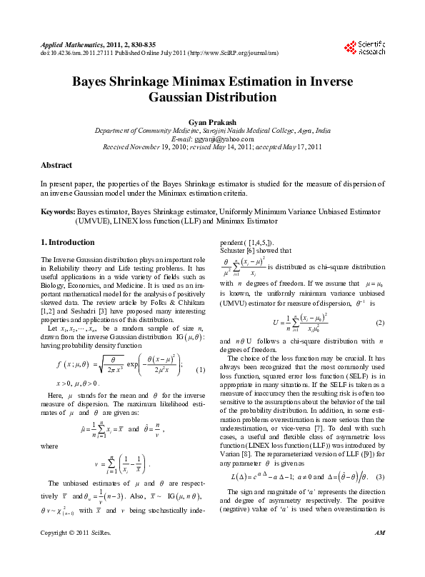 (PDF) Bayes Shrinkage Minimax Estimation in Inverse Gaussian Distribution