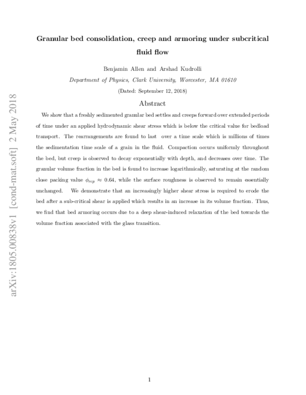 (PDF) Granular bed consolidation, creep and armoring under subcritical ...