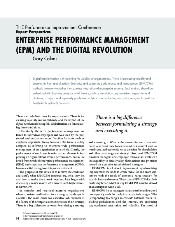 (PDF) Enterprise Performance Management (EPM) and the Digital Revolution