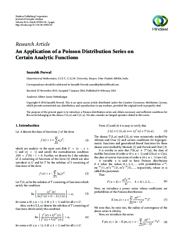 (PDF) An Application of a Poisson Distribution Series on Certain ...