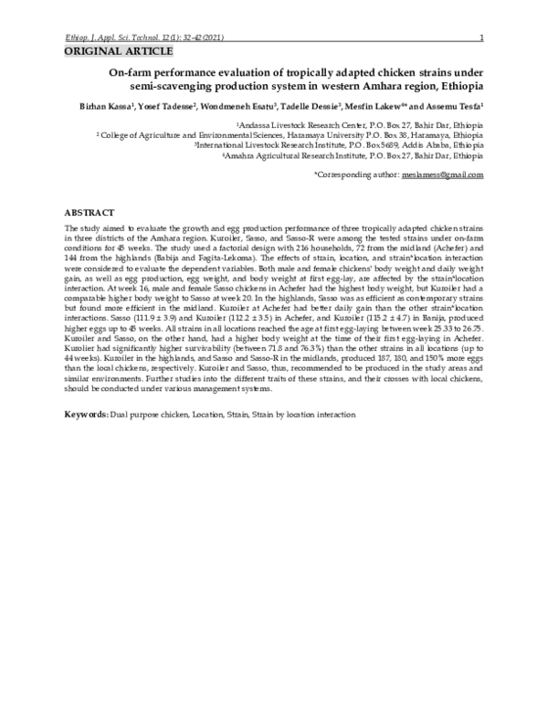 (PDF) On-farm performance evaluation of tropically adapted chicken ...