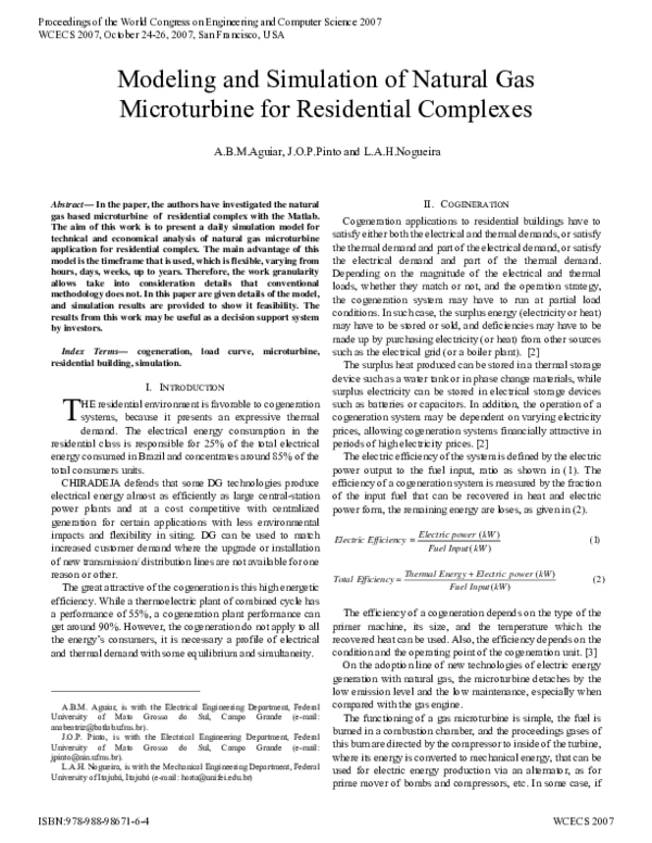 (PDF) Modeling and Simulation of Natural Gas Microturbine Application for Residential Complex ...