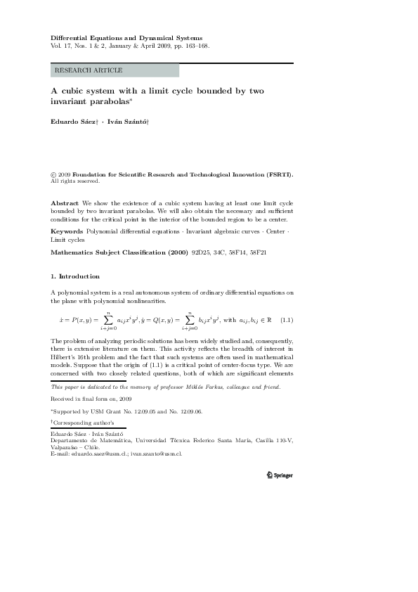 (PDF) A cubic system with a limit cycle bounded by two invariant parabolas
