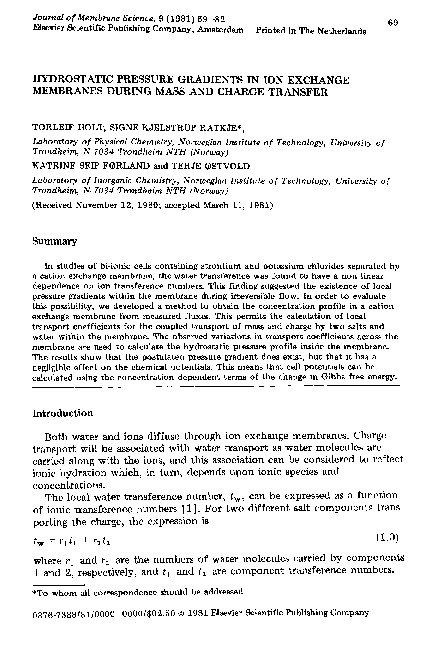 (PDF) Hydrostatic pressure gradients in ion exchange membranes during mass and charge transfer