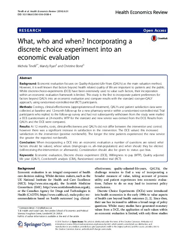 (PDF) What, who and when? Incorporating a discrete choice experiment ...