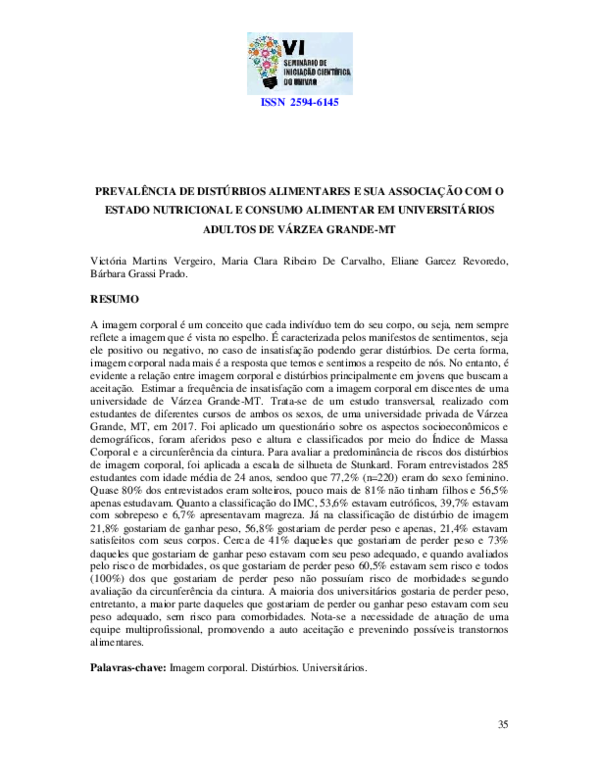 (PDF) Prevalência De Distúrbios Alimentares e Sua Associação Com O ...
