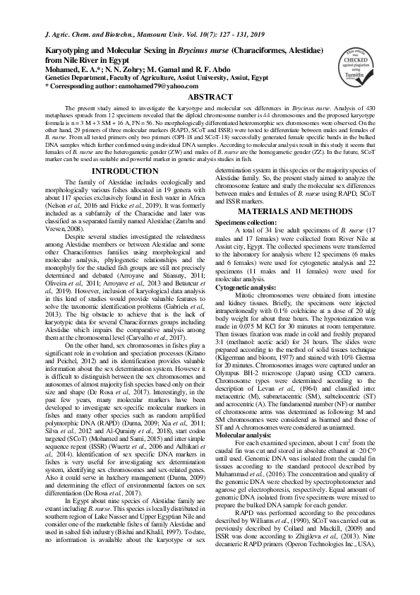 (PDF) Karyotyping and Molecular Sexing in Brycinus nurse (Characiformes ...