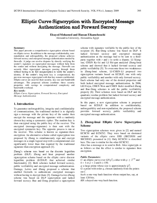 (PDF) Elliptic Curve Signcryption with Encrypted Message Authentication and Forward Secrecy