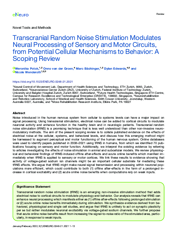 (PDF) Transcranial Random Noise Stimulation Modulates Neural Processing ...