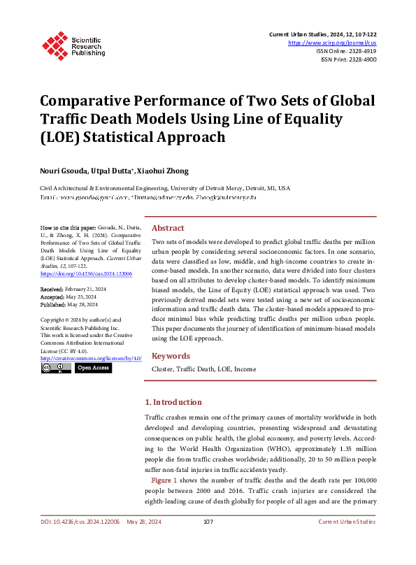 (PDF) Comparative Performance of Two Sets of Global Traffic Death Models Using Line of Equality ...