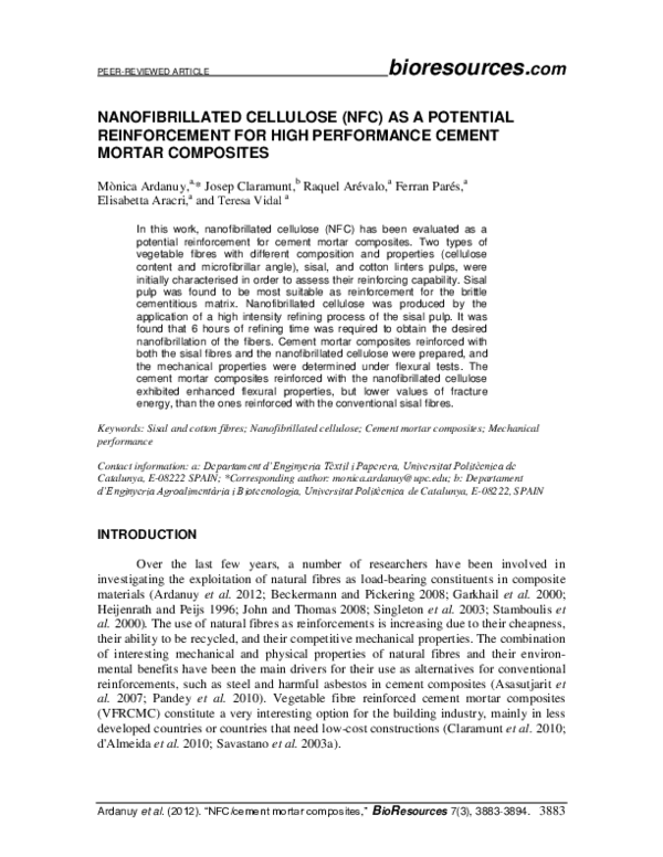 (PDF) Nanofibrillated cellulose (NFC) as a potential reinforcement for high performance cement ...