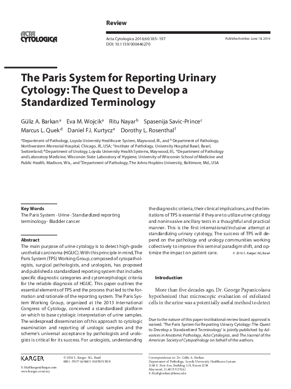 The Paris System for Reporting Urinary Cytology: The Quest to Develop a ...