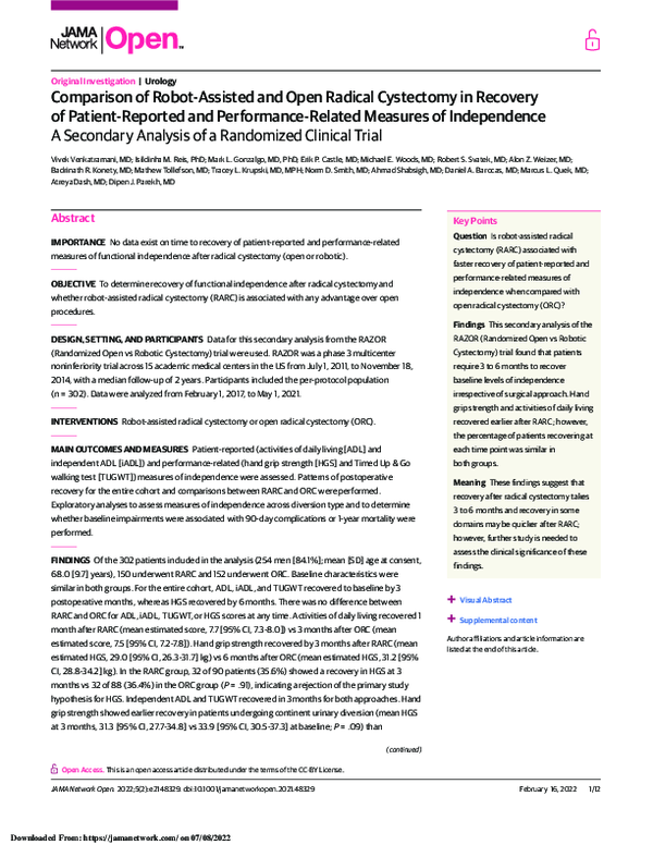 (PDF) Comparison of Robot-Assisted and Open Radical Cystectomy in Recovery of Patient-Reported ...