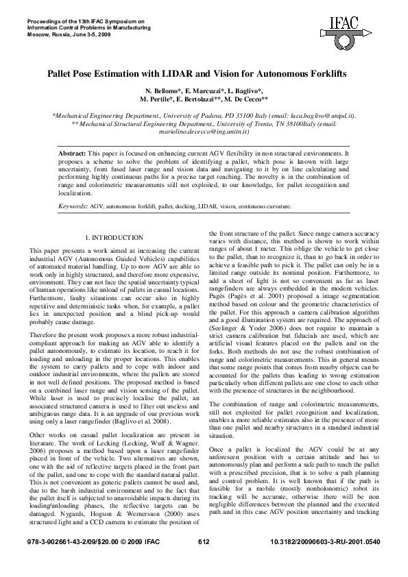 (PDF) Pallet Pose Estimation with LIDAR and Vision for Autonomous Forklifts