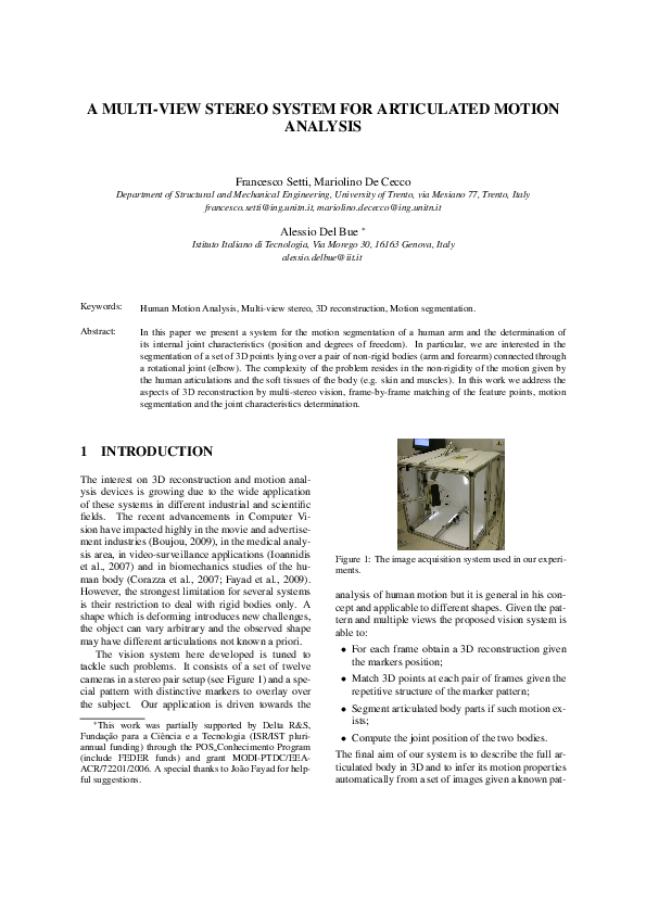 (PDF) A Multi-View Stereo System for Articulated Motion Analysis