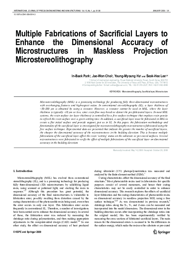 Multiple fabrications of sacrificial layers to enhance the dimensional ...