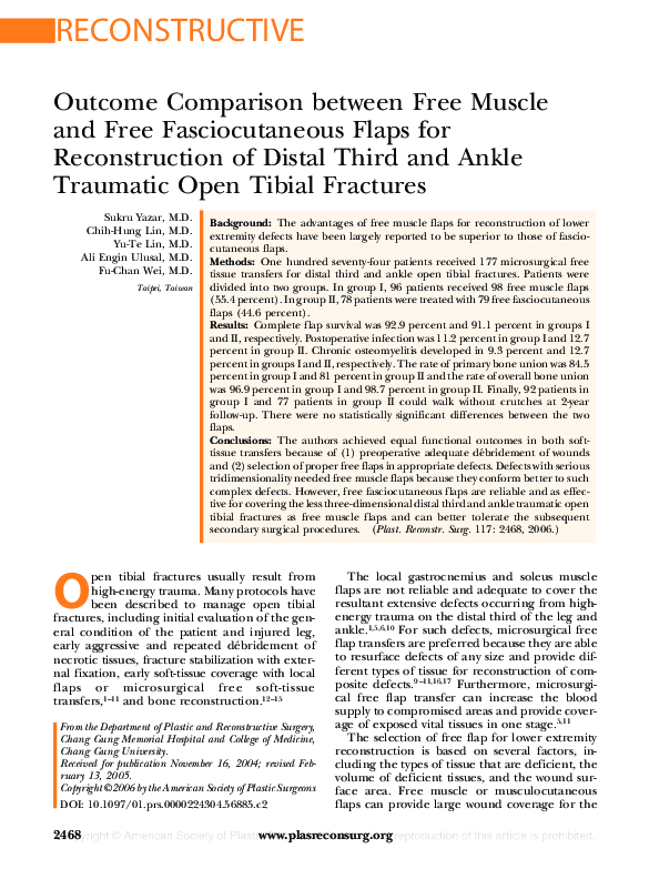 (PDF) Outcome Comparison between Free Muscle and Free Fasciocutaneous ...