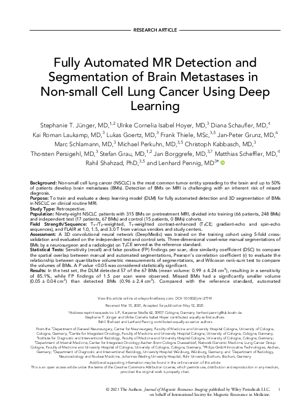 (PDF) Fully Automated MR Detection and Segmentation of Brain Metastases ...
