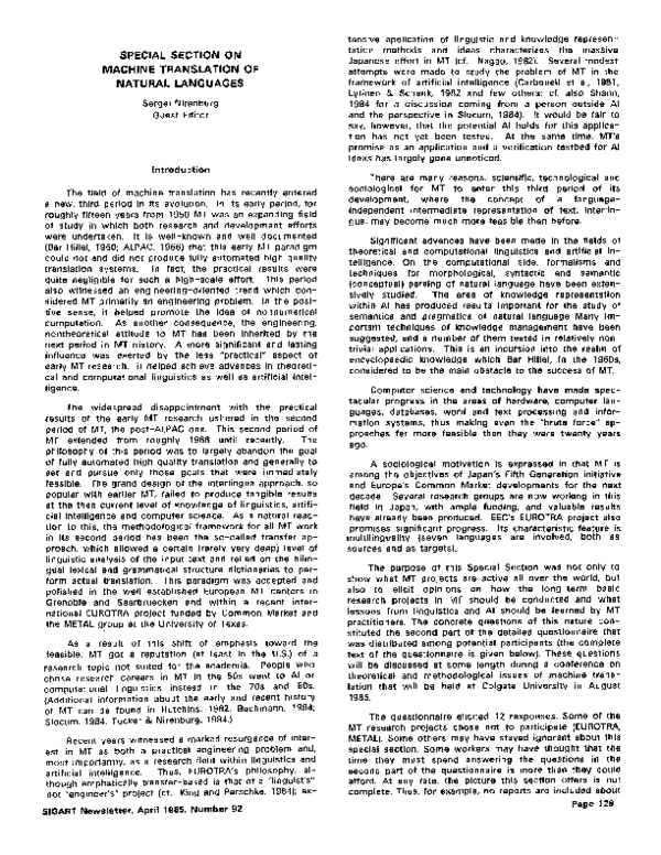 (PDF) Machine translation of natural languages