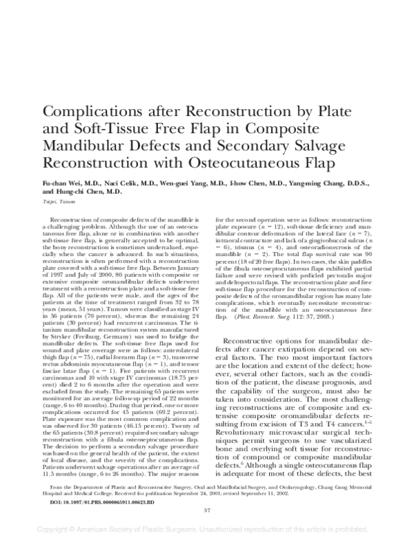 (PDF) Complications after Reconstruction by Plate and Soft-Tissue Free ...