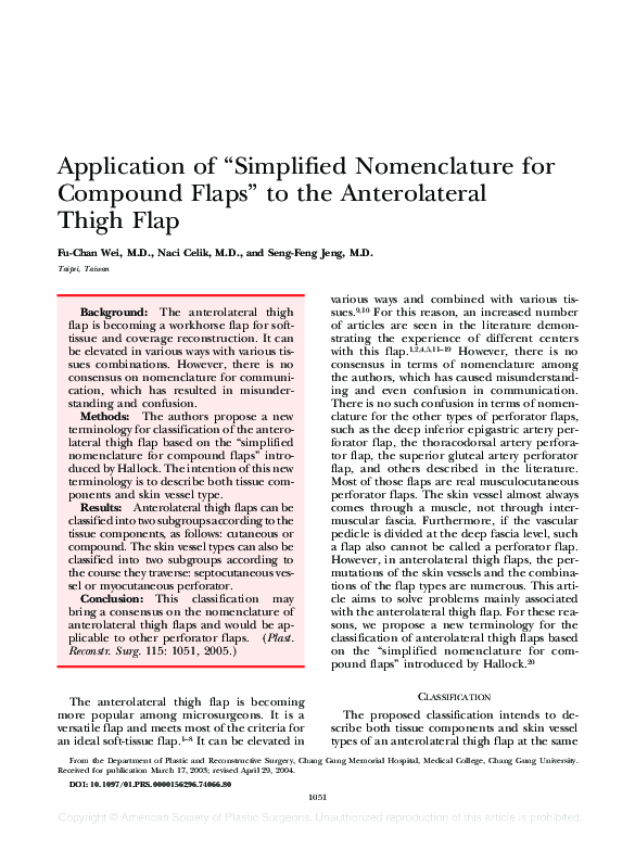 (PDF) Application of ???Simplified Nomenclature for Compound Flaps??? to the Anterolateral Thigh ...