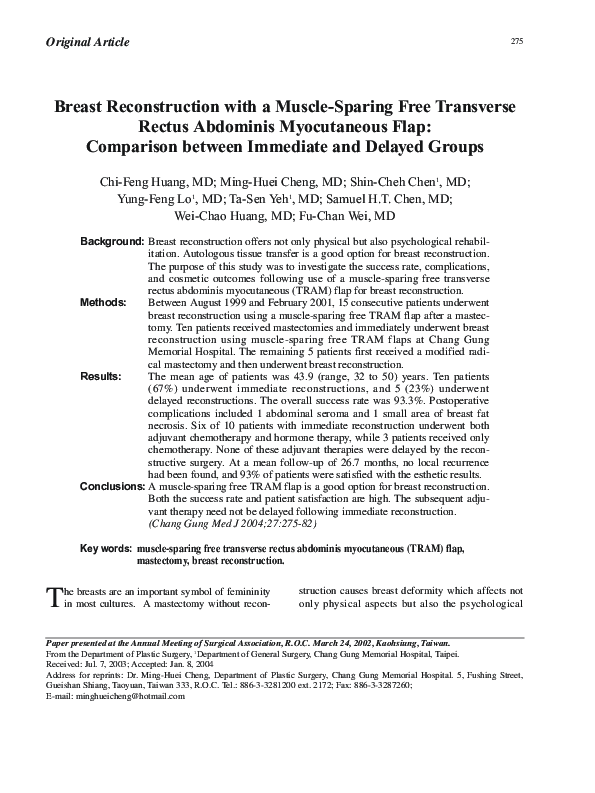 (PDF) Breast reconstruction with a muscle-sparing free transverse ...