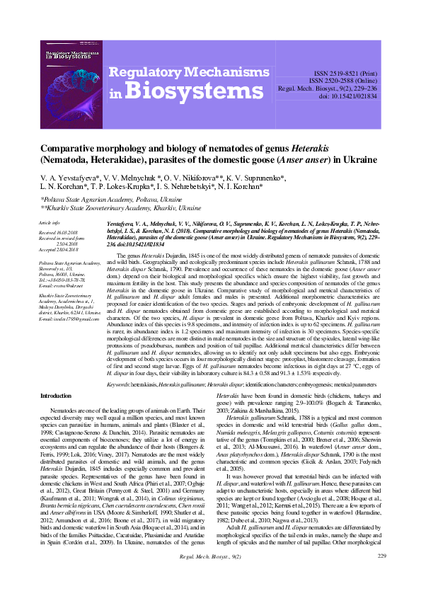 (PDF) Comparative morphology and biology of nematodes of genus ...