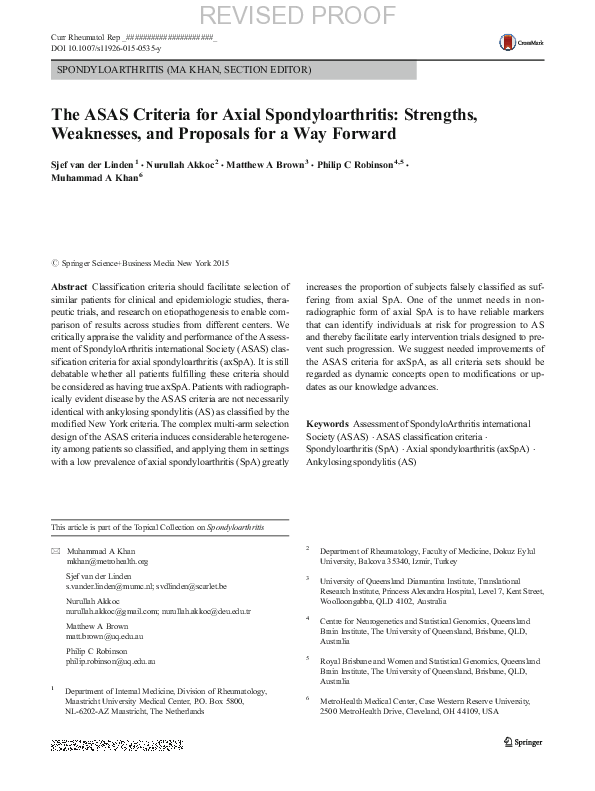 (PDF) The ASAS Criteria for Axial Spondyloarthritis: Strengths ...