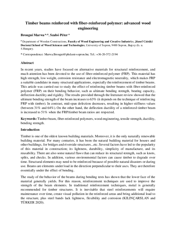 (PDF) Timber beams reinforced with fiber-reinforced polymer: advanced ...