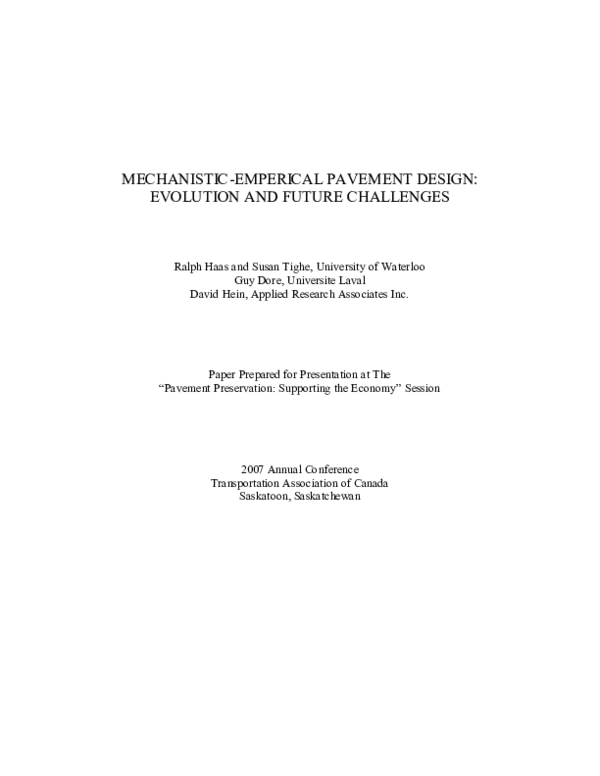 (PDF) Mechanistic-Empirical Pavement Design: Evolution and Future ...