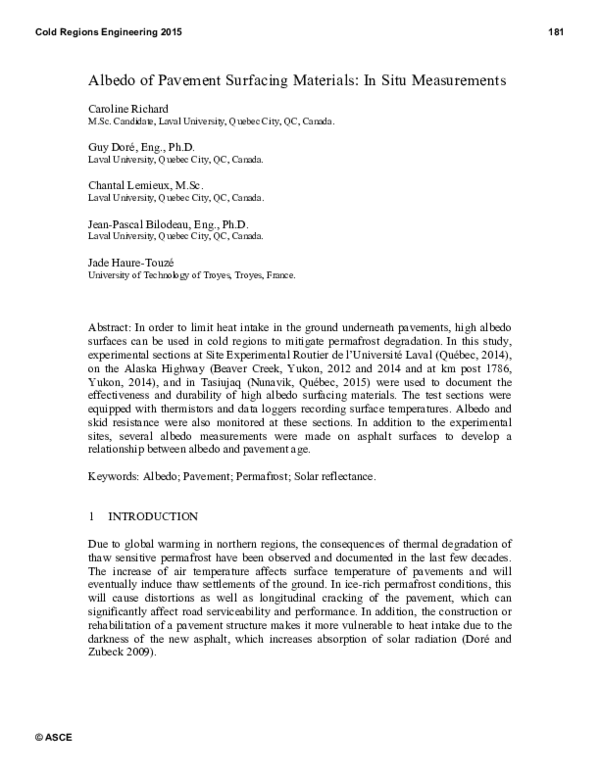 (PDF) Albedo of Pavement Surfacing Materials: In Situ Measurements