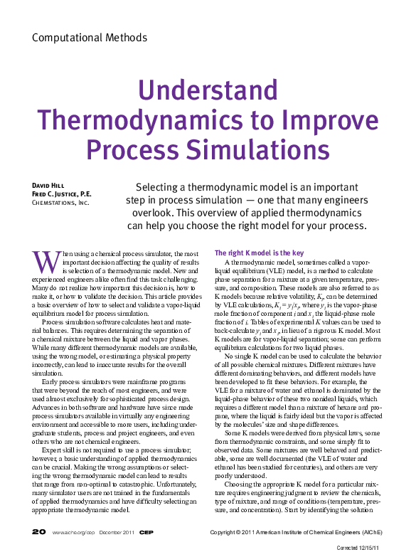 (PDF) Understand Thermodynamics to Improve Process Simulations