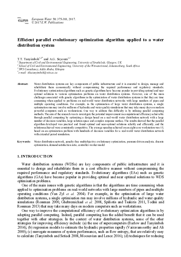 (PDF) Efficient parallel evolutionary optimization algorithm applied to a water distribution system