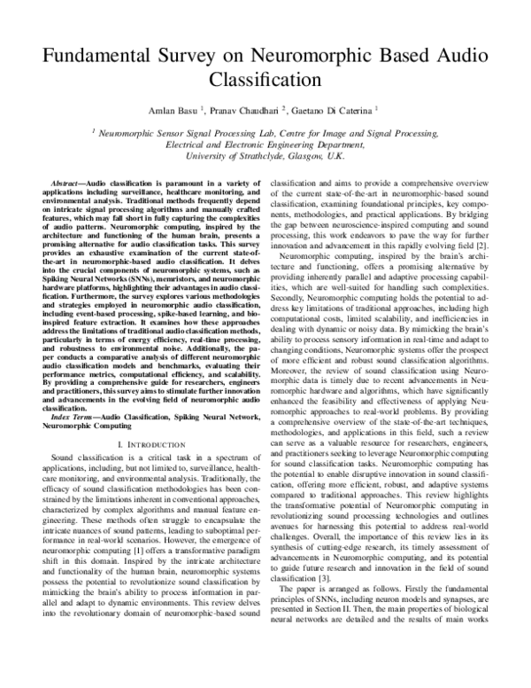 (PDF) Fundamental Survey on Neuromorphic Based Audio Classification