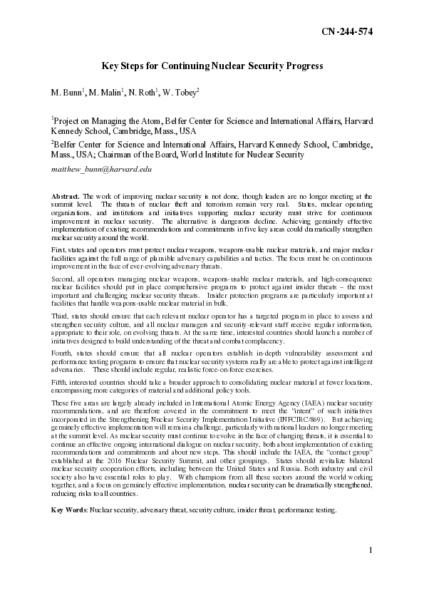 (PDF) CN-244-574 1 Key Steps for Continuing Nuclear Security Progress