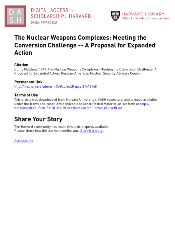 (PDF) The Nuclear Weapons Complexes: Meeting the Conversion Challenge -- A Proposal for Expanded ...