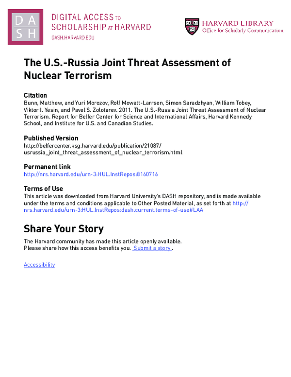 (PDF) The US-Russia Joint Threat Assessment of Nuclear Terrorism