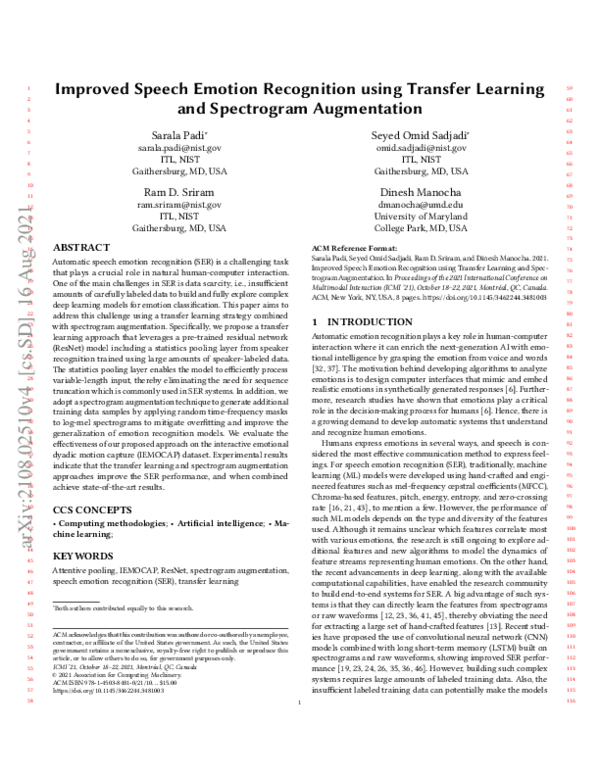 (PDF) Improved Speech Emotion Recognition using Transfer Learning and ...