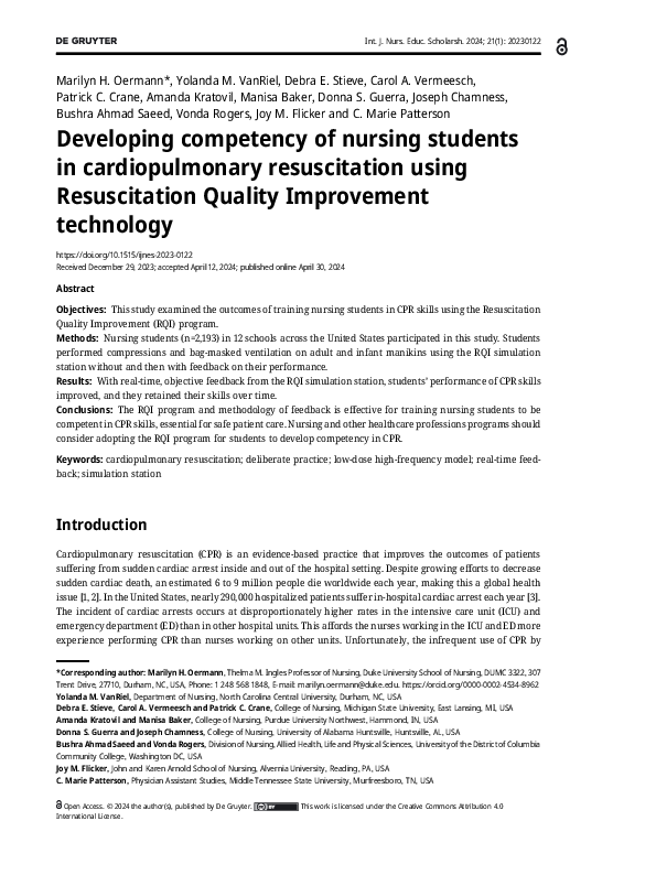 (PDF) Developing competency of nursing students in cardiopulmonary resuscitation using ...
