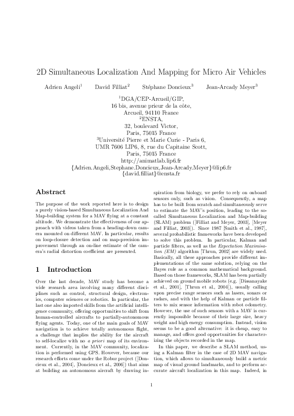 (PDF) 2D Simultaneous Localization And Mapping for Micro Air Vehicles