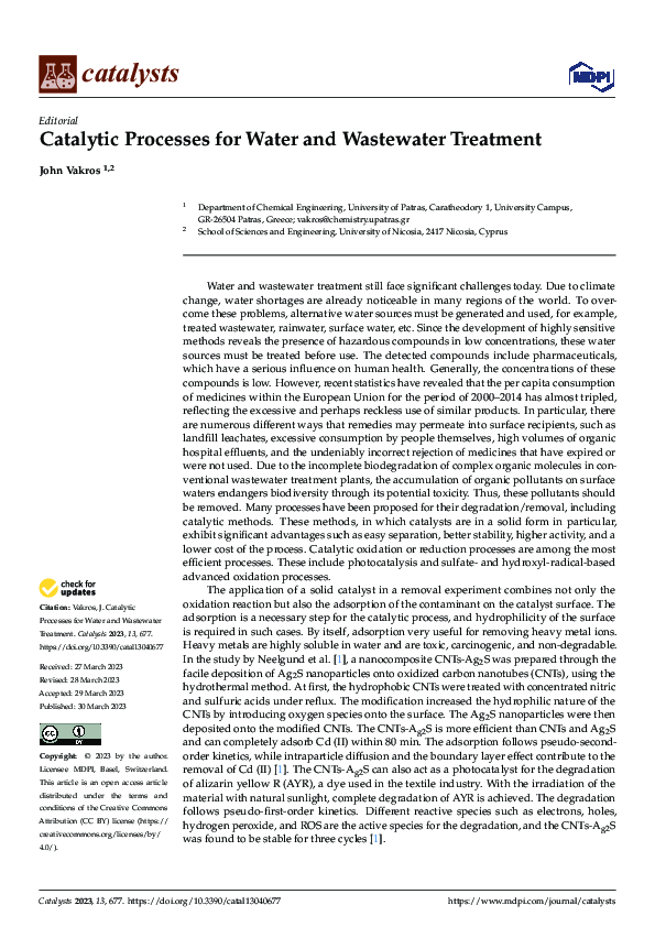 (PDF) Catalytic Processes for Water and Wastewater Treatment