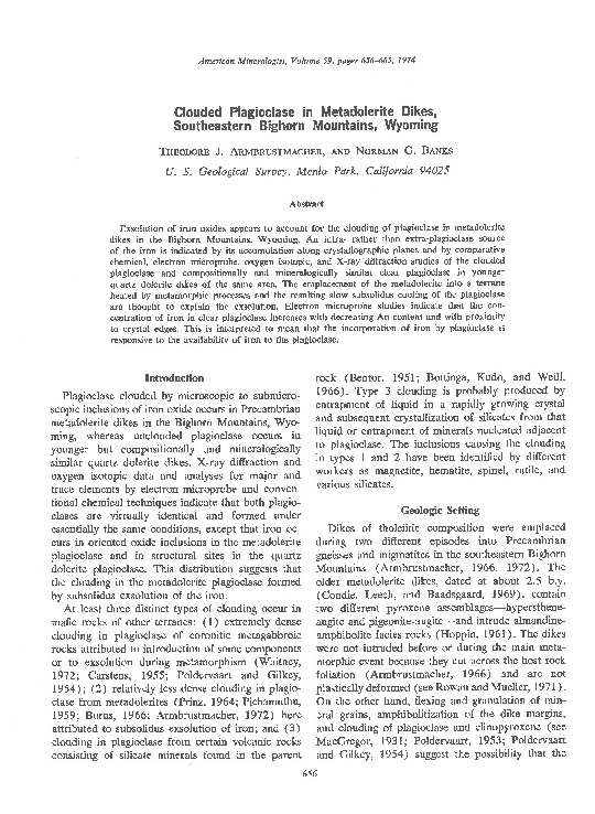 (PDF) Clouded Plagioclase in Metadolerite Dikes, Southeastern Bighorn ...