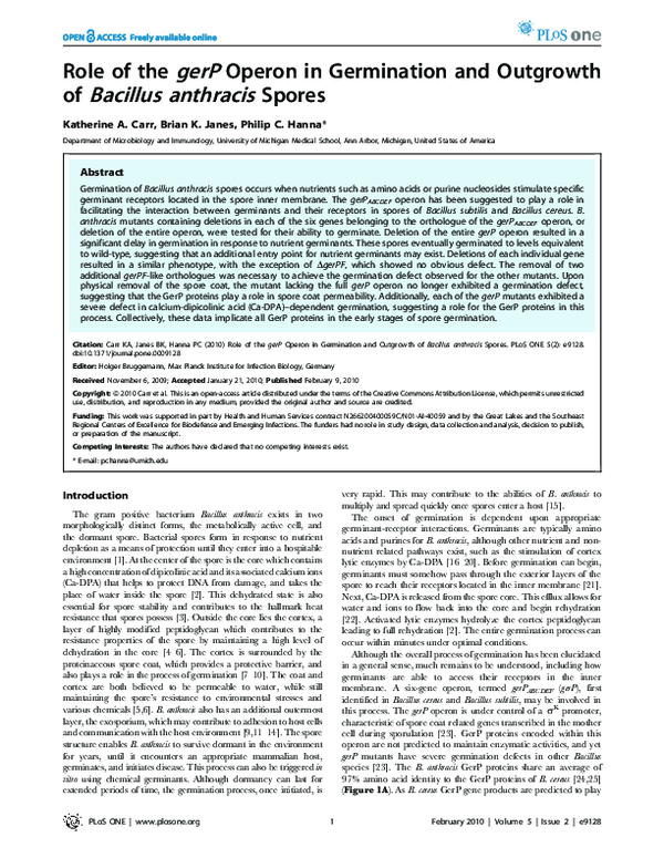 (PDF) Role of the gerP Operon in Germination and Outgrowth of Bacillus ...