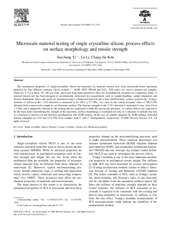 (PDF) Microscale material testing of single crystalline silicon ...