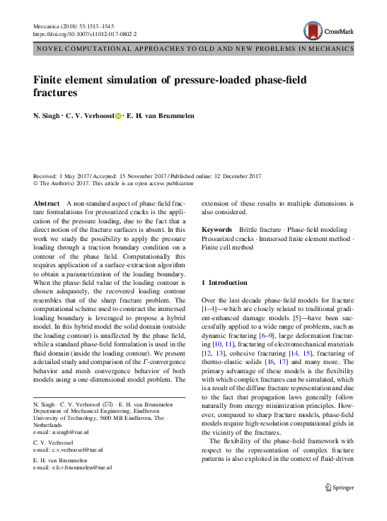 (PDF) Finite element simulation of pressure-loaded phase-field fractures