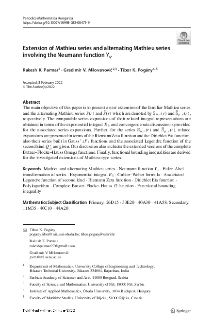 (PDF) Extension of Mathieu series and alternating Mathieu series ...