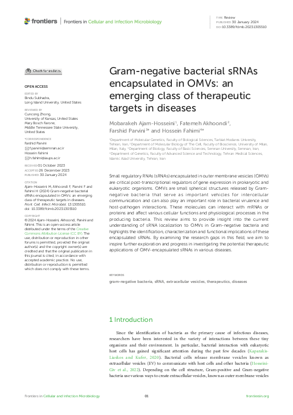 (PDF) Gram-negative bacterial sRNAs encapsulated in OMVs: an emerging ...