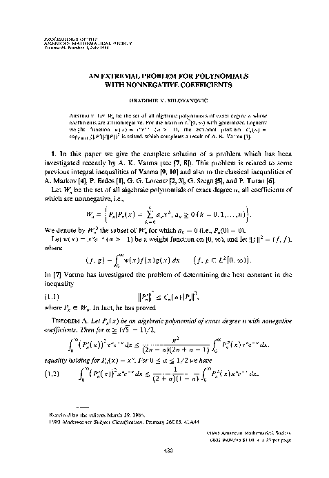 (PDF) An Extremal Problem for Polynomials with Nonnegative Coefficients