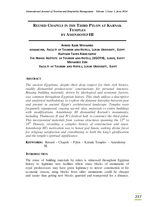 (PDF) REUSED CHAPELS IN THE THIRD PYLON AT KARNAK TEMPLES BY AMENHOTEP III